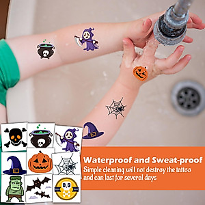 180pcs 60 Designs Halloween Temporary Tattoos for Kids, Children Fake Tattoos Stickers Party Supplies, Pumpkin Lantern Ghost Vampire Tattoo Body Sticker Halloween Party Themed Accessory Decorations