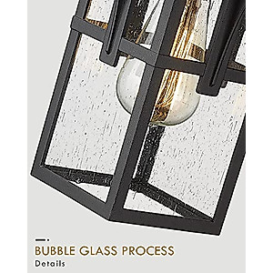 HWH INVESTMENT Outdoor Wall Light 2 Pack, Exterior Wall Sconce Light Fixtures with Seeded Glass, Farmhouse 1-Light Porch Light Waterproof for Patio Balcony Indoor, Matte Black, 5HX62B-2PK BK