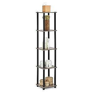 FURINNO Turn-N-Tube 5-Tier Corner Square Rack Display Shelf, Round, French Oak Grey/Black