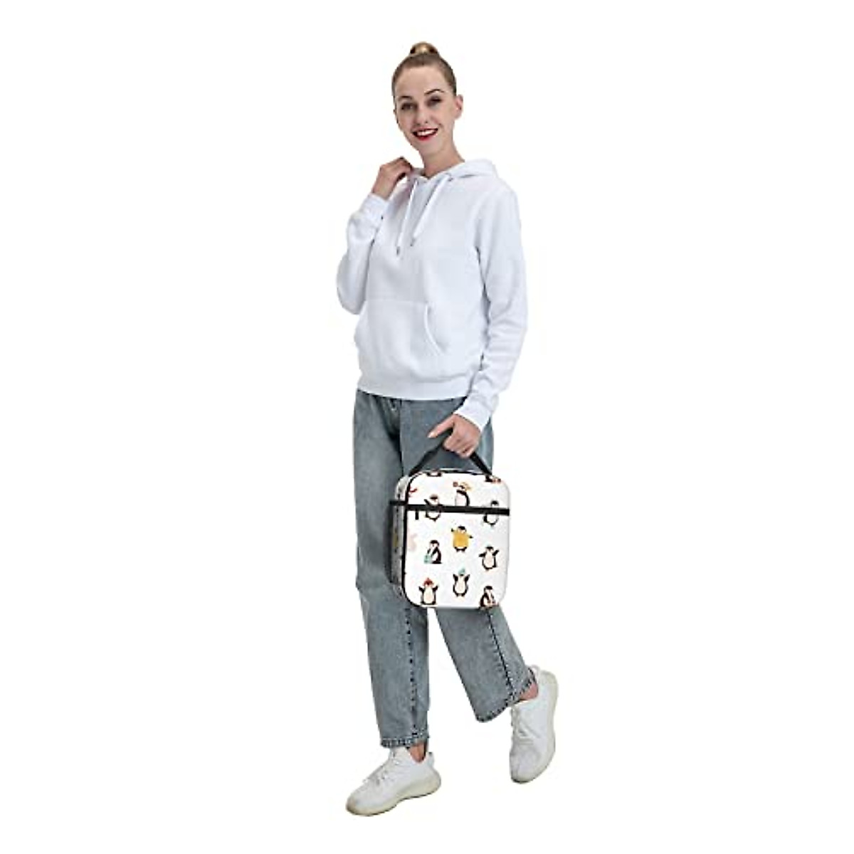 Lizinna Rportable Lunch Bag For Women/Men Insulated,Funny Polar Penguin Having Fun,Insulatedreusable Lunch Box For Office Work School Picnic Beach,Leakproof Cooler Tote Bag