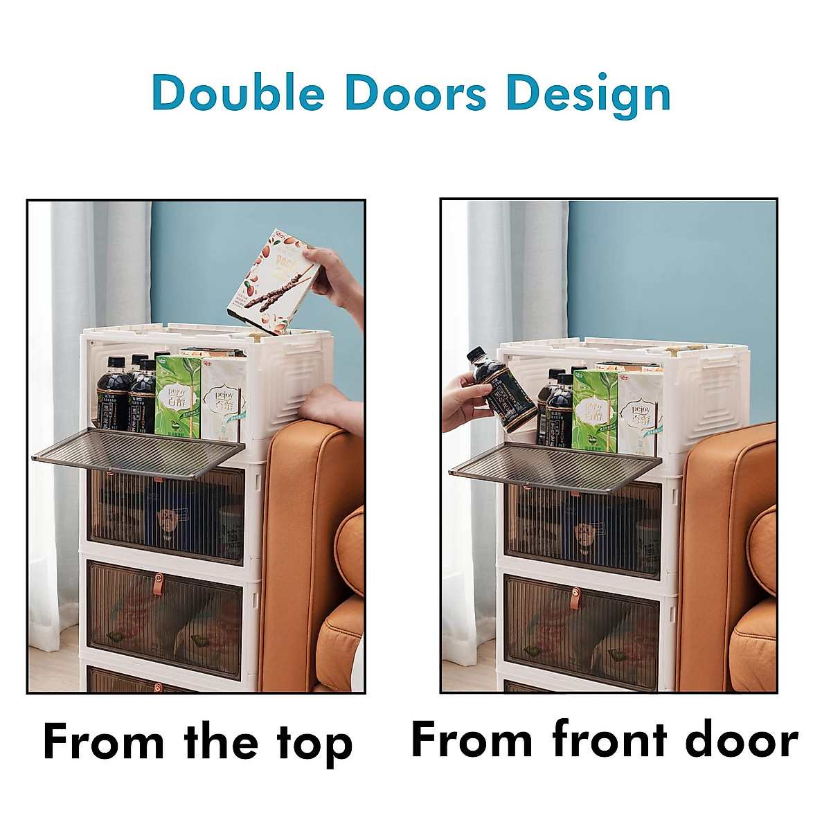 32Qt Plastic Storage Bins Organizer 4 Tier, Stackable Bins for Storage, Storage Boxes with Lids, Storage Containers Organizer for Bedroom Living Room Kitchen Study Office, Durable Folding Storage Boxe