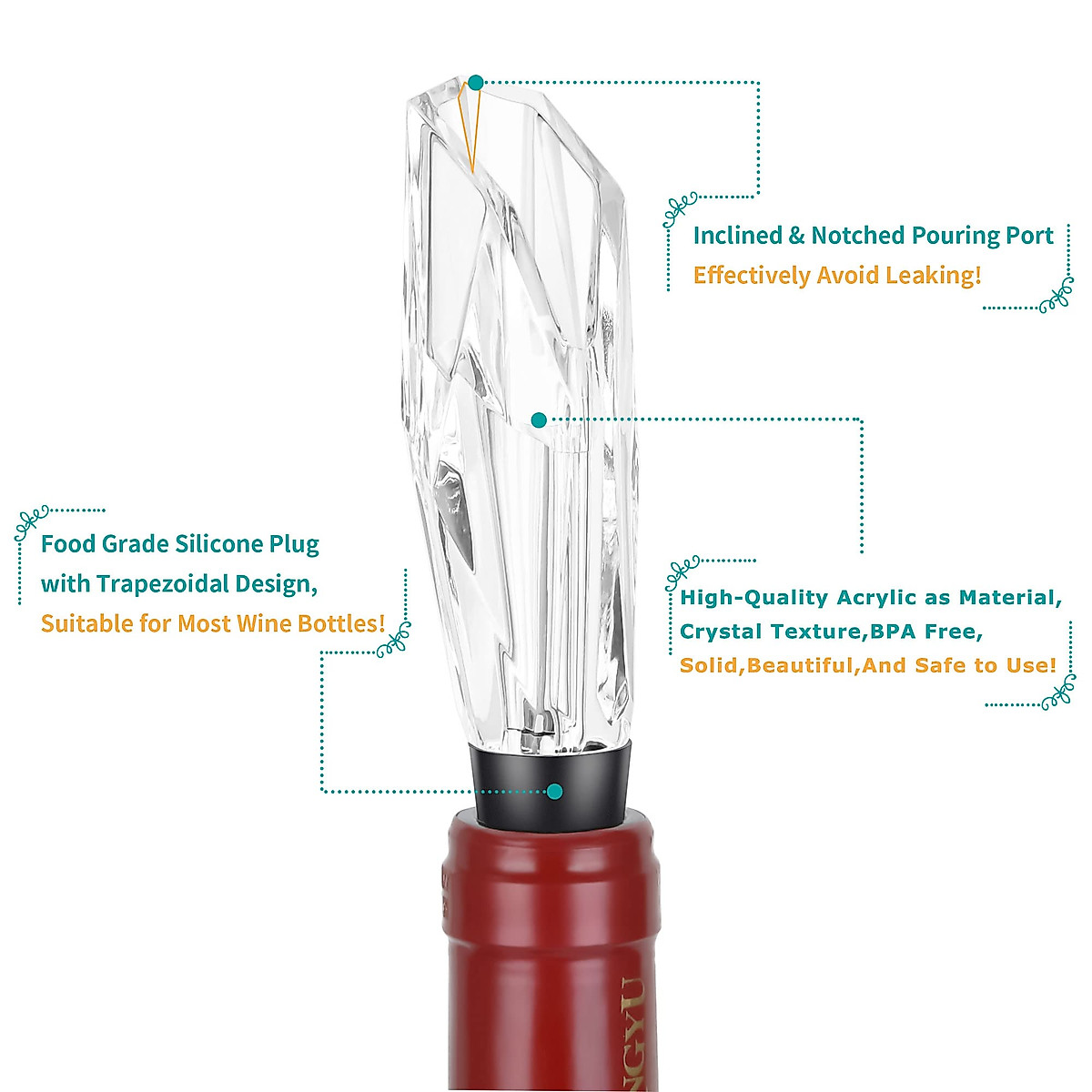 ZORTUNG Wine Aerator Pourer Sparkling Diamond Shape Airarator Dripless Pour Spout Diffusers Dispenser Single Aerorater Decanter Set in Bottle for Red and White Wine Lover Christmas Gifts