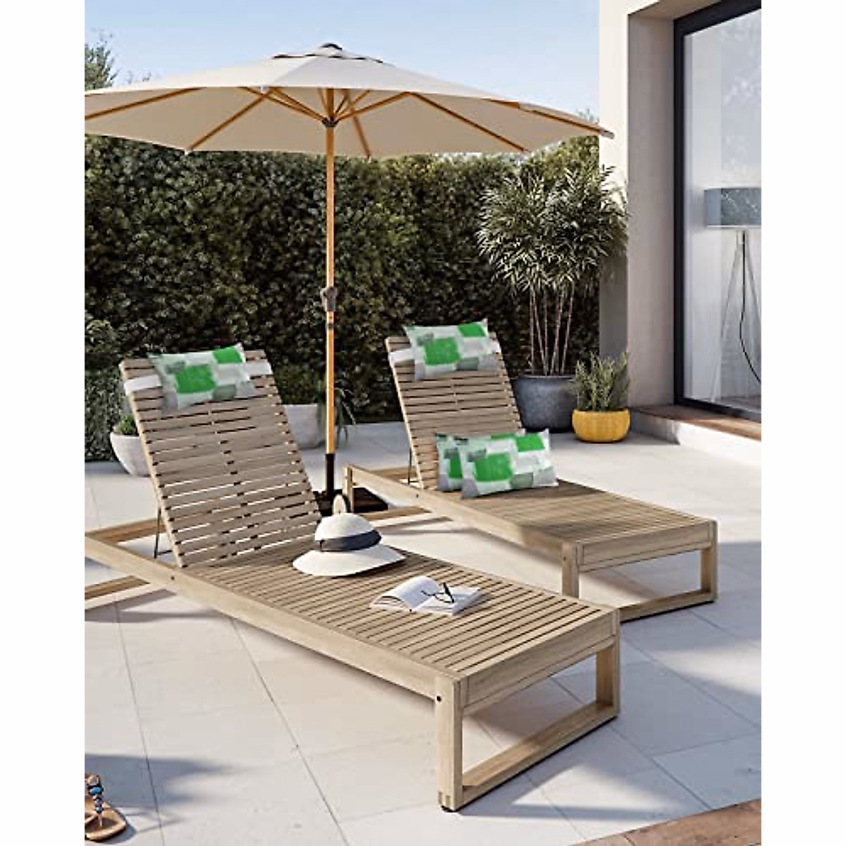 Recliner Head Pillow Ledge Loungers Chair Pillows with Insert Green and Grey Abstract Geometric Lumbar Pillow with Adjustable Strap Outdoor Waterproof Patio Pillows for Beach Pool Chair, 2 PCS