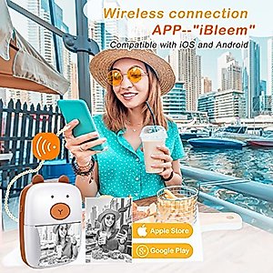Vickes Mini Printer for iPhone and Android, Wireless Mini Photo Printer Label Printer, Portable Bluetooth Mini Thermal Printer for Printing Label, Journal, Study Note, Compatible with iOS & Android