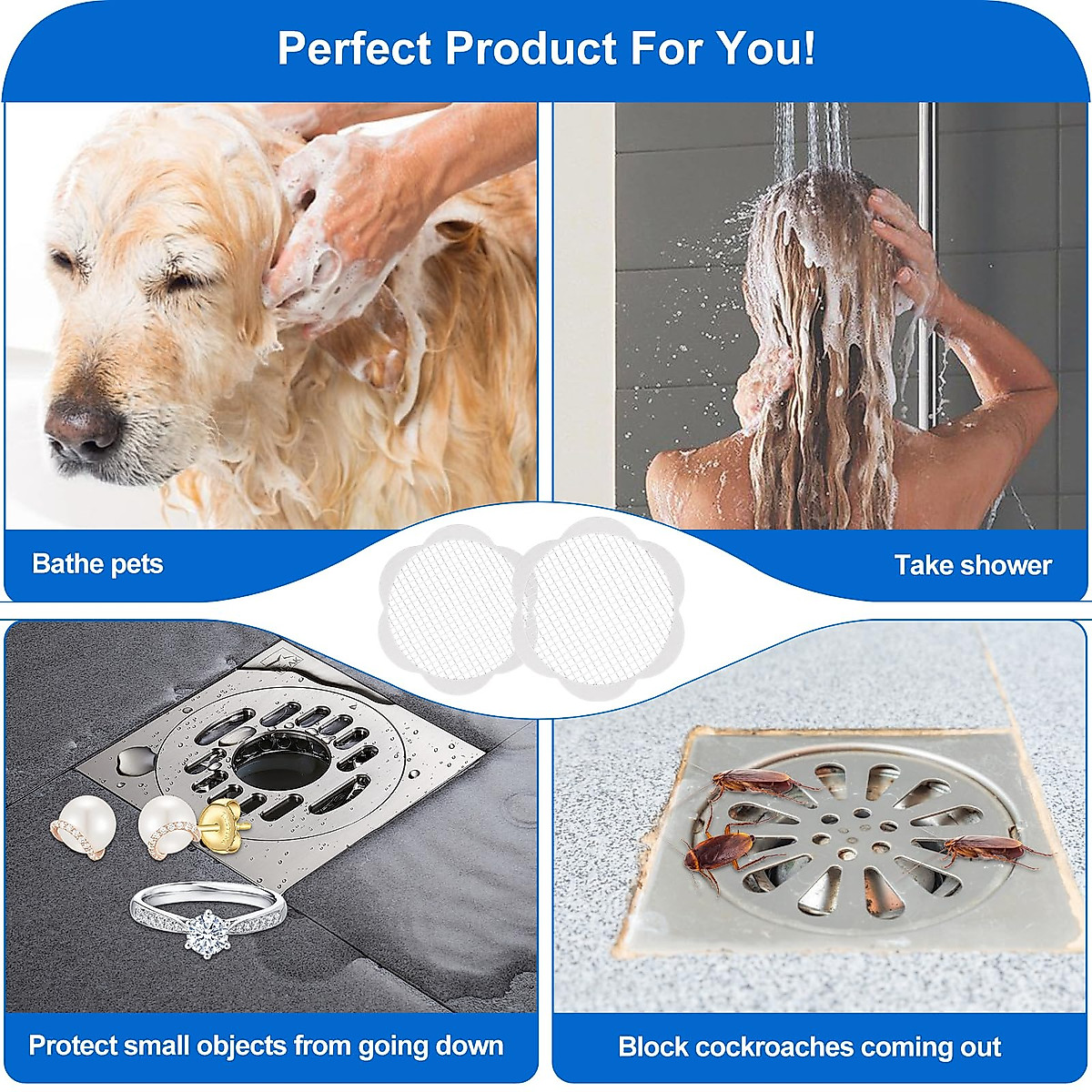 25pcs Disposable Drain Covers Mesh Stickers,Shower Hair Catchers Sink Strainers,Protector for Bathroom,Tub,Flat,Sinks,Strainer,Bath 4 inch HeipokLife