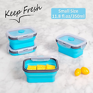 Annaklin Collapsible Food Storage Containers with Lids & Vent, 11.8 oz, Kitchen Stacking Silicone Collapsible Meal Prep Container Set for Leftover, Microwave Freezer Dishwasher Safe, Blue Small 4 Pack
