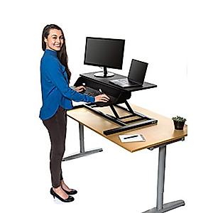 Stand Up Desk Store AirRise Pro Two Tier Standing Desk Converter Monitor Stand with Built-in Keyboard Tray (Black, 32" Wide)