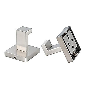 YGIVO Bathroom Hooks, Towel Robe/Coat Clothes Hook Brushed Nickel SUS304 Stainless Steel Square Hanger Wall Hooks Heavy Duty for Bath Kitchen Bedroom Garage Hotel Wall Mounted 2 Pack