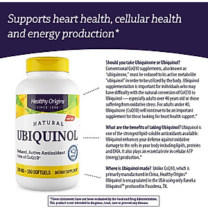 Healthy Origins Ubiquinol (Active form of CoQ10), 300 mg - Activated Form of CoQ10 - Kaneka Ubiquinol Supplements for Heart Health & Antioxidant Support - Gluten-Free & Non-GMO - 150 Softgels