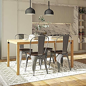 DHP Fusion Metal Wood Seat, Silver, Set of 2, Dining Chair