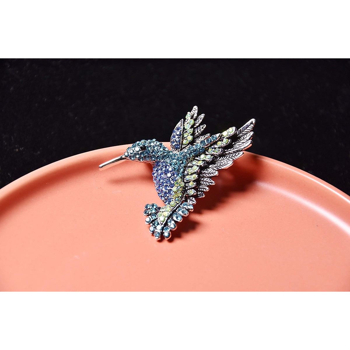 HAFILO Hummingbird brooch pins for women fashion Bird pins rhinestone women's brooches pin (Ancient Silver Blue Green)