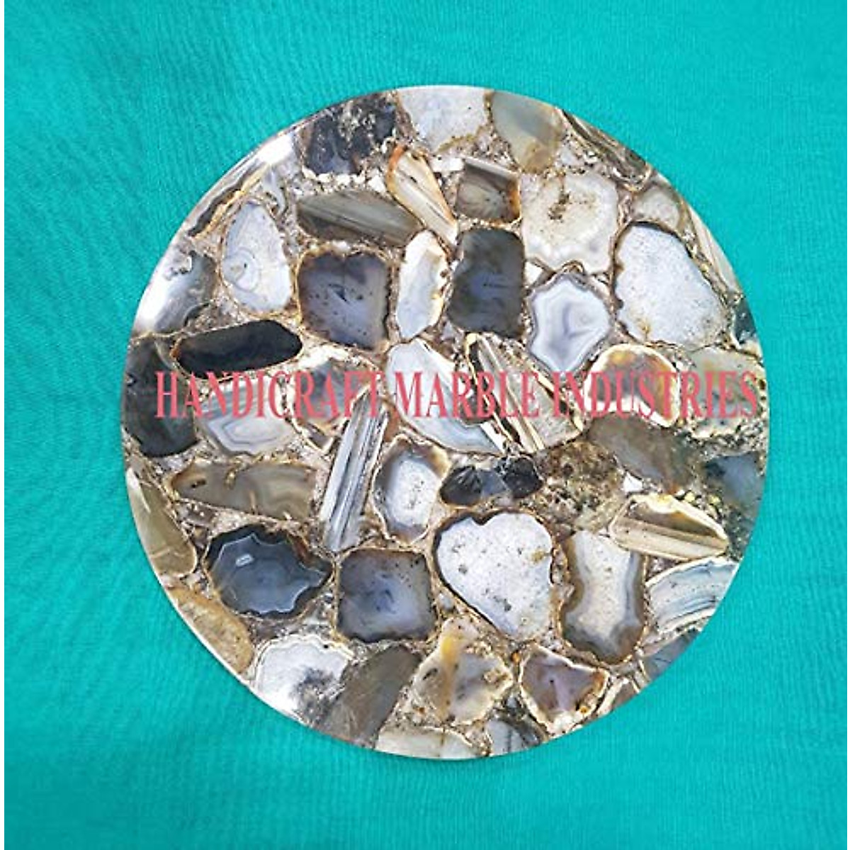 21" Inch Round Brown Grey Agate Coffee Table with Hair Pin Style Metal Base, Agate Table, Stone Coffee Table, Agate Table Top, Agate Round Coffee Table, Agate Side Table Home Decor