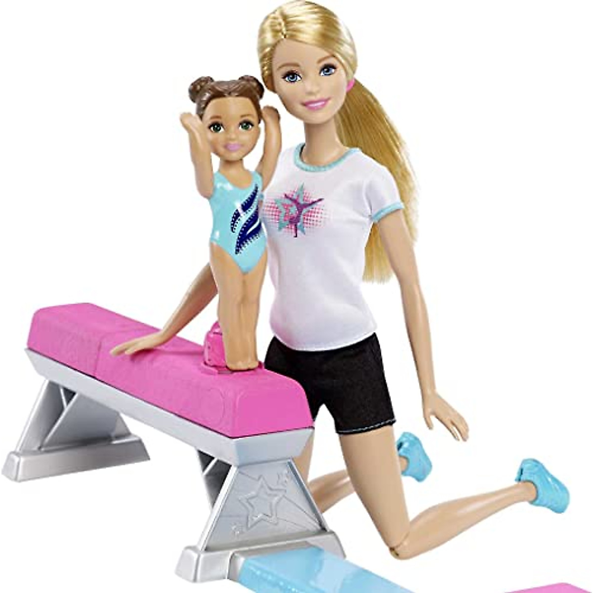 Barbie Gymnastic Dolls & Accessories, Flippin' Fun Gymnast Playset with 2 Dolls, Balance Beam & Flipping Dismount Action