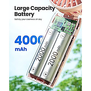 Gaiatop Handheld Mini Portable Fan, 4000 mAh Foldable Desk Fan, 5 Speeds Rechargeable USB Small Fan, Battery Operated Cute Personal Cooling Lash Fan for Women, Makeup, Office, Travel, Outdoor Pink