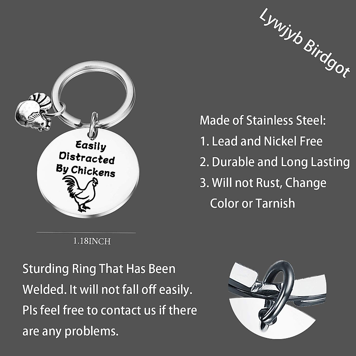 Lywjyb Birdgot Easily Distracted By Chickens Keychain (Easily Distracted By Chickens)