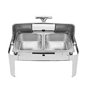 14.26Qt Chafing Dish Buffet Set, Stainless Steel Chafing Server Set with Clear Lid&2 Trays&Handle&Thickened Support Feet, for Food Warmer Parties Buffets