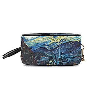 ALAZA PU Leather Small Crossbody Bag Purse Wallet Starry Night Sky Van Gogh Cell Phone Bags with Adjustable Chain Strap & Multi Pocket