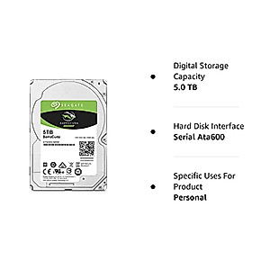 SAEGATE BarraCuda Internal Hard Drive 5TB SATA 6Gb/s 128MB Cache 2.5-Inch 15mm (ST5000LM000) (Renewed)
