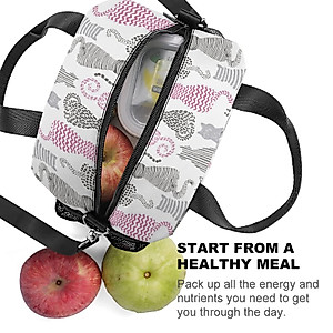 Lunch Box Women Boys Girls Grey Pink Cats Lunch Bag Insulated Thermos Tote with Water Bottle Holder & Removable Shoulder Strap for Back to School Travel Work