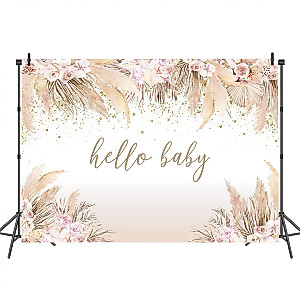 Mocsicka Boho Baby Shower Backdrop for Girl Floral Baby Girl Baby Shower Background Pink Pampas Grass It's a Girl Baby Shower Party Cake Table Decoration Photo Booth Props (7x5ft)