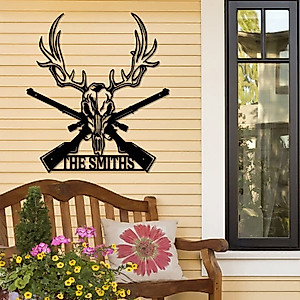 INDOCHI Custom Deer Metal Wall Hangings Decor, Personalized Deer Hunter Name Sign Decoration For Room, Hunting Deer Home Decor, Custom Hunting