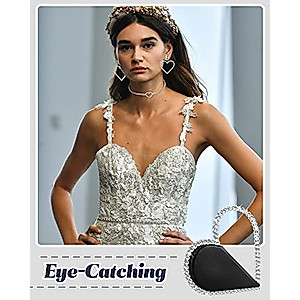 Henoyso Cute Mini Heart Shape Women Evening Clutch Bag Rhinestone Choker Necklace Heart Earrings for Valentine's Day Gift (Black)