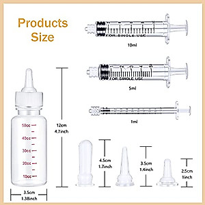 17 Pieces Pet Nursing Bottle Kit Including 2 Pet Feeding Bottle, 8 Replacement Pet Feeding Nipples, 5 Dog Nursing Syringes in 1 Ml, 5 ml and 10 Ml, 2 Cleaning Brushes for Kittens, Puppies, Rabbits