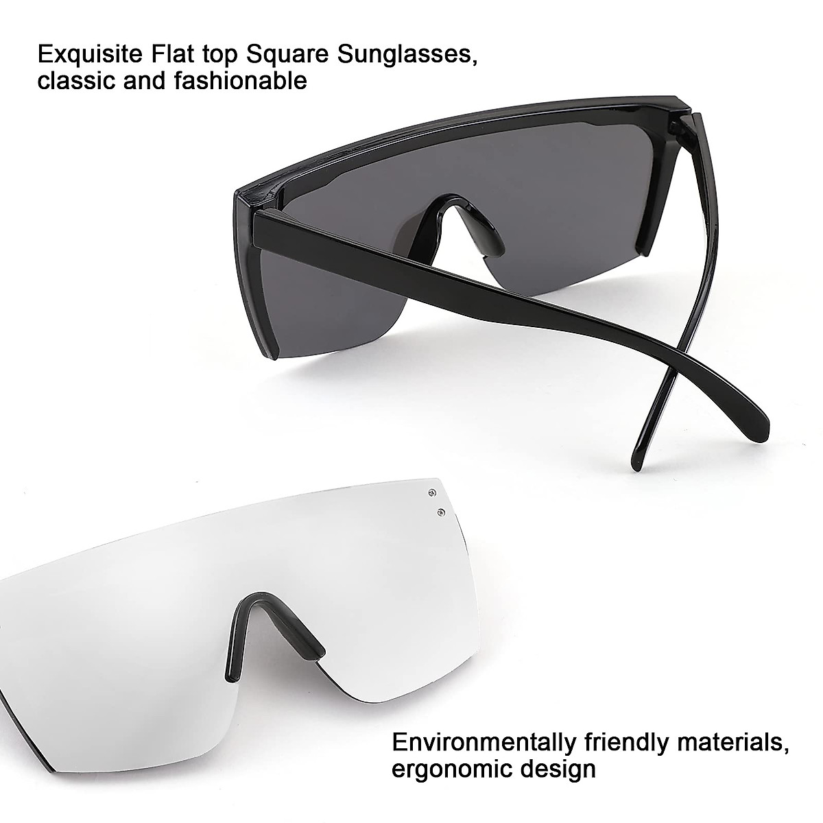 FEISEDY Mirrored Oversized Rimless Sunglasses for Women Men 2021 Flat Top Shield Wrap Square UV400 B2761