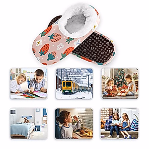 Ceiurey Cute Pink Strawberry Kids Boys Girls Slippers Soft Memory Foam Indoor Toddler House Slipper Non Slip Spa Travel Household Shoes for Winter Home Bedroom