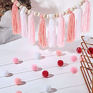 3PCS/Set Boho Tassel Garland, BetterJonny Boho Tassel Garland Tassel Wall Hanging Decor Pastel Tassel Banner with Wood Beads and 2Pcs Pom Pom Garland Felt Ball Garland for Home and Outdoor Decor