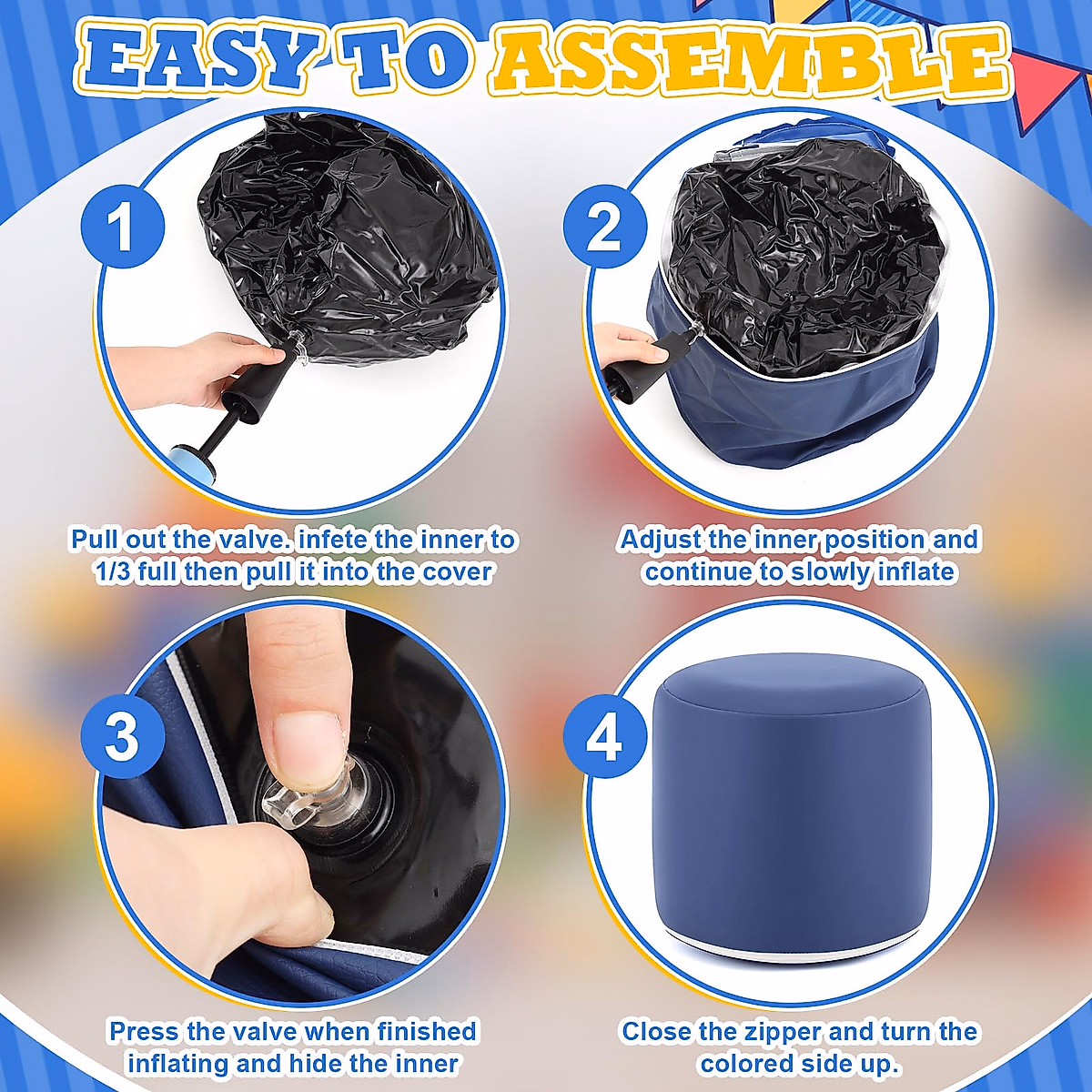 Simgoing Flexible Inflatable Ottoman 12 x 10 Inch Round Footstool Portable Outdoor Indoor Ottoman Foot Rest Seating Inflatable Footrest with Pump for Patio, Garden, Camping, Home, Classroom