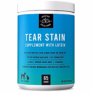 Tear Stain Remover for Dogs Plus Lutein - Supplement for White Dogs & All Other Dog Breeds - Eliminates Unsightly Eye Tear Stains for Dogs & Cats - 65 Soft Chews Enhanced with Cranberry Extract