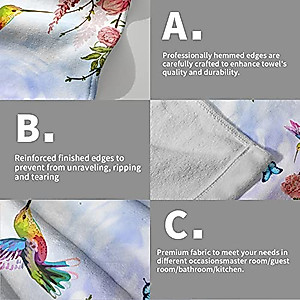 Pink Floral Hand Towels Set of 2 Hummingbird Butterfly Soft Absorbent Guest Bath Towel Kitchen Dish Towel Spa Home Bathroom Decorations