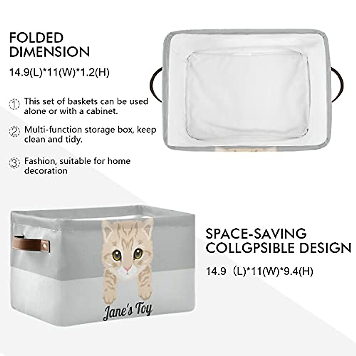 Custom Cat Toy Bin Box Collapsible Storage Cube with Handles Personalized Puppy Supplies