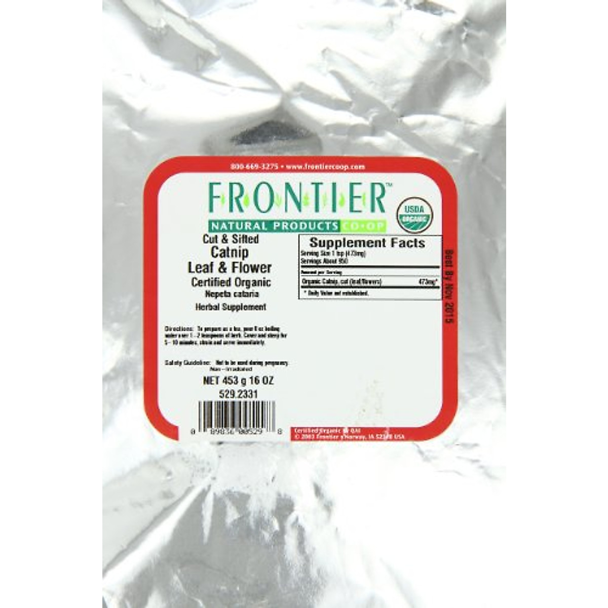 Frontier Co-op Organic Catnip, 1-Pound Bulk, Loved By Cats & Gardeners, Popular Tea Blend, Organic, Kosher