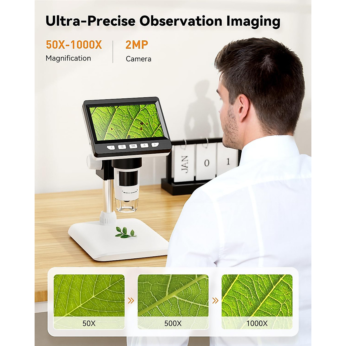 4.3" Digital Microscope for Adults, SKYEAR Coin Microscope1000X Magnification with 8 Ajustable LED Fill Lights, USB Microscope for Windows/MacOS, Coin Collection Supplies