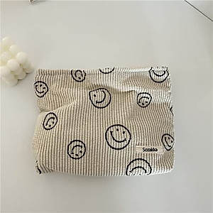 LaurelTree Aesthetic Tote Bag Smiling Face Hobo Bag Inclined Shoulder Bag for Girls Women Office School (White)