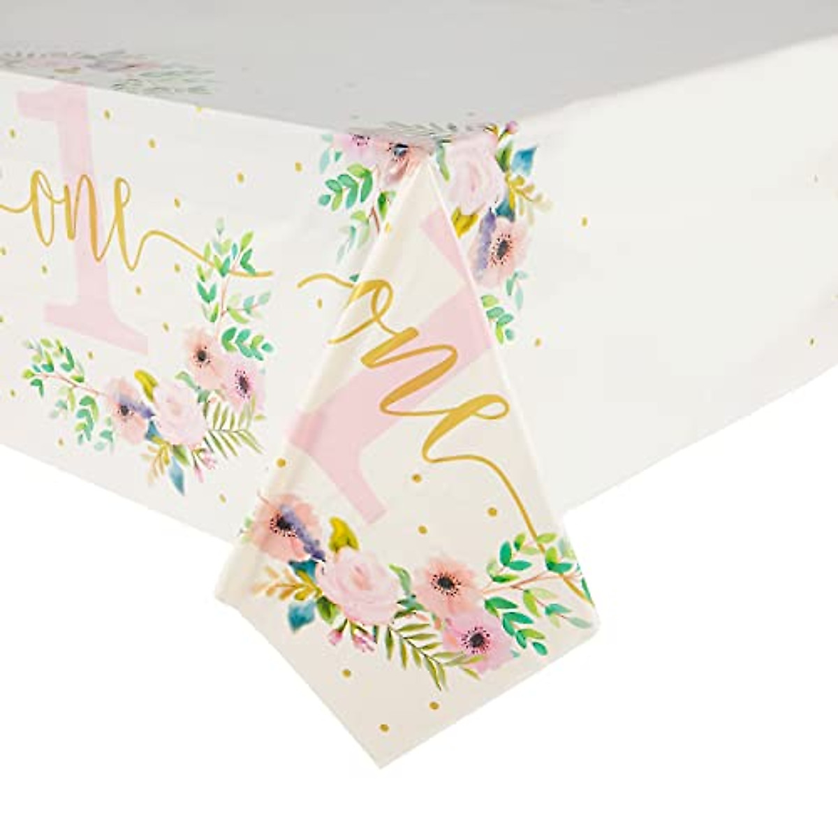 BLUE PANDA 3-Pack Floral Plastic Tablecloth Set, Baby Girl's 1st Birthday Party Supplies, Decorations for Birthdays, Anniversaries, Celebrations (Flower Design, 54x108 in)