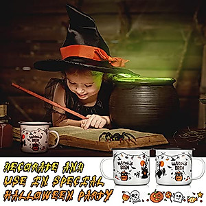 2 Pieces Halloween Enamel Campfire Mug Halloween Enamel Mug Coffee Cup Witch's Brew Halloween Gothic Cup Handfinished Enamelware Espresso Cups for Mountain Nature Outdoor Hiking (12 oz) (Cute Style)
