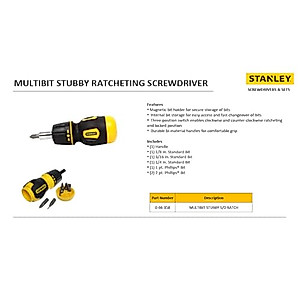 Stanley 0-66-358 Bit-Screwdriver short with 10 Bits, Black/Yellow