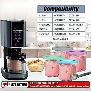 Creami Pints and Lids for Ninja - 4 Pack, 16 oz Cups Compatible with NC299AMZ & NC300s Series Ice Cream Maker Machine, Smoothie Pot Creamy Containers Cups Jars Tubs Canisters Set, Creamer Accessories