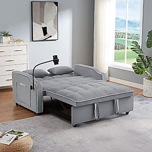 BearDen Creations 3 in 1 Convertible Sleeper Sofa Couch Bed, Velvet Tufted Loveseat Futon Sofa w USB&Type C Port/Pull Out Bed, Adjustable Backrest,Multi-Pockets for Living Room Apartment Small Space