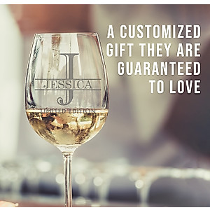 Personalized Mothers Day Etched 16oz Stemmed Wine Glass, Wine Gifts for Women, Customized Mum Birthday Gift, Custom Mom Engraved Gifts, Anniversary, Halpert Monogram