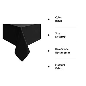 Hiasan Black Tablecloth for Rectangle Tables - Wrinkle Resistant and Waterproof Washable Polyester Fabric Table Cloth for Dining Camping Gathering and Outdoor use, 54 x 108 Inch