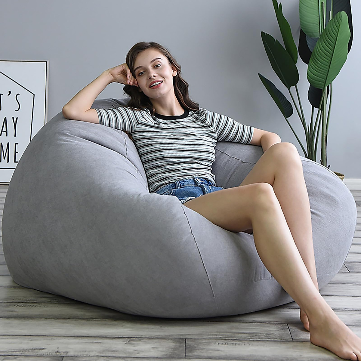 PRELGOSP Bean Bag Chair Cover Without Filling, Soft Lazy Sofa Beanbag Toy Storage Stuffed Animal Seat for Adults, Kids, Teens,Grey,XXL