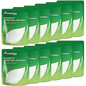 Pureegg Moisture Absorbers - 12 Pack - 8 Oz, Standing Humidity Packs with Large Capacity & Wide Application, Non-Irritant Closet Dehumidifier with Increased Efficiency & Less Plastic Waste