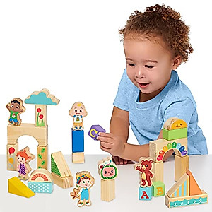 CoComelon JJ & Friends Wood Block Set, 30-Pieces, Recycled Wood, Officially Licensed Kids Toys for Ages 18 Month, Gifts and Presents by Just Play