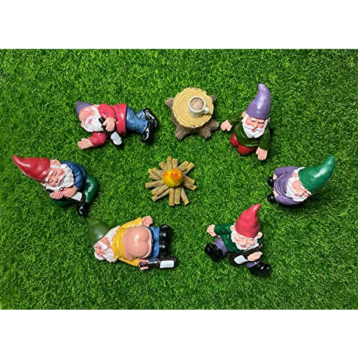 Arggidan 9pcs Miniature Gnomes Sets with Fire and Furniture - for Fairy Garden Decoration and Home Ornament