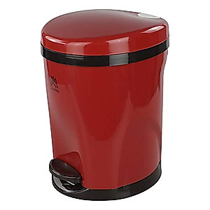 Ramddy Round Step Trash Can with Lid, Gabbage/Waste Bin with Pedals, 2.2 Gallons / 8.3 Liters Red