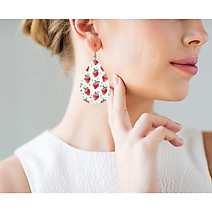 Vosach Strawberry Fashion Faux Leather Earrings Watercolor Sweet Pink Strawberry Wedding Teardrop Earrings Jewelry For Women Friends Bridal